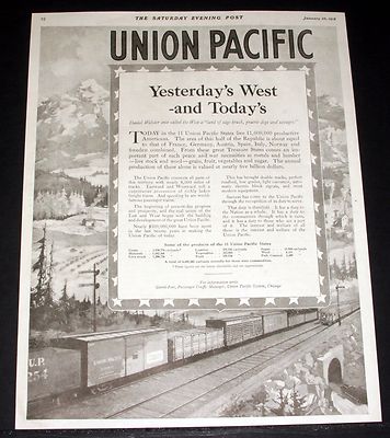 1918 OLD MAGAZINE PRINT AD, UNION PACIFIC RAILROAD, YESTERDAYS WEST ...
