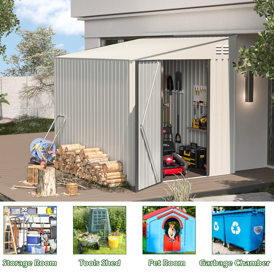 AECOJOY Lean to Storage Shed 6' x 8' Small Metal Side Door Shed Storage ...