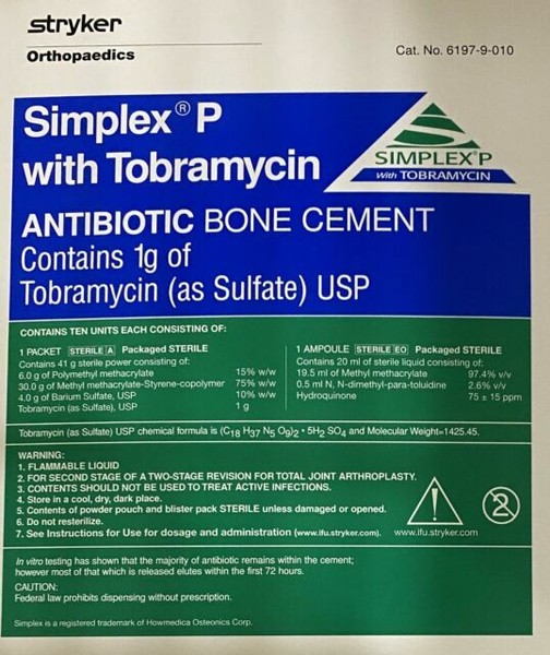 Stryker Simplex P with Tobramycin Antibiotic Bone Cement (6197-9-010 ...