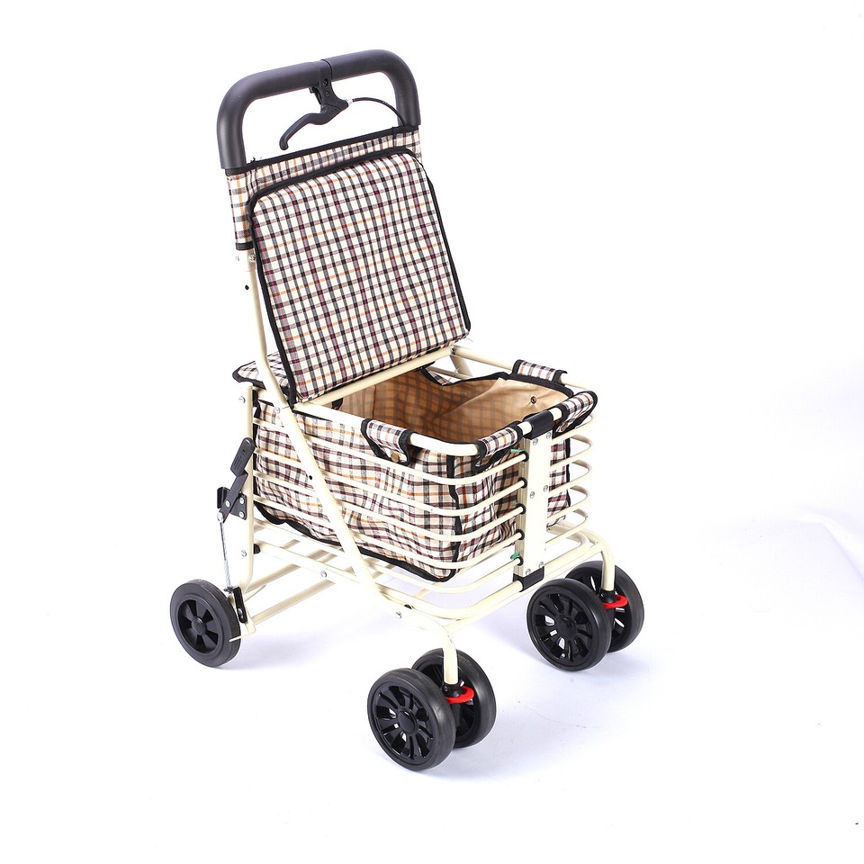Walk & Rest Folding 6 Wheel Shopping Trolley with Seat & Brakes | eBay UK