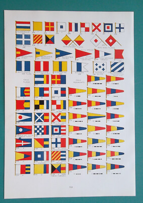 FLAGS Numerals Call Flags Pennants Wig Wag Morse Letters - 1917 COLOR ...