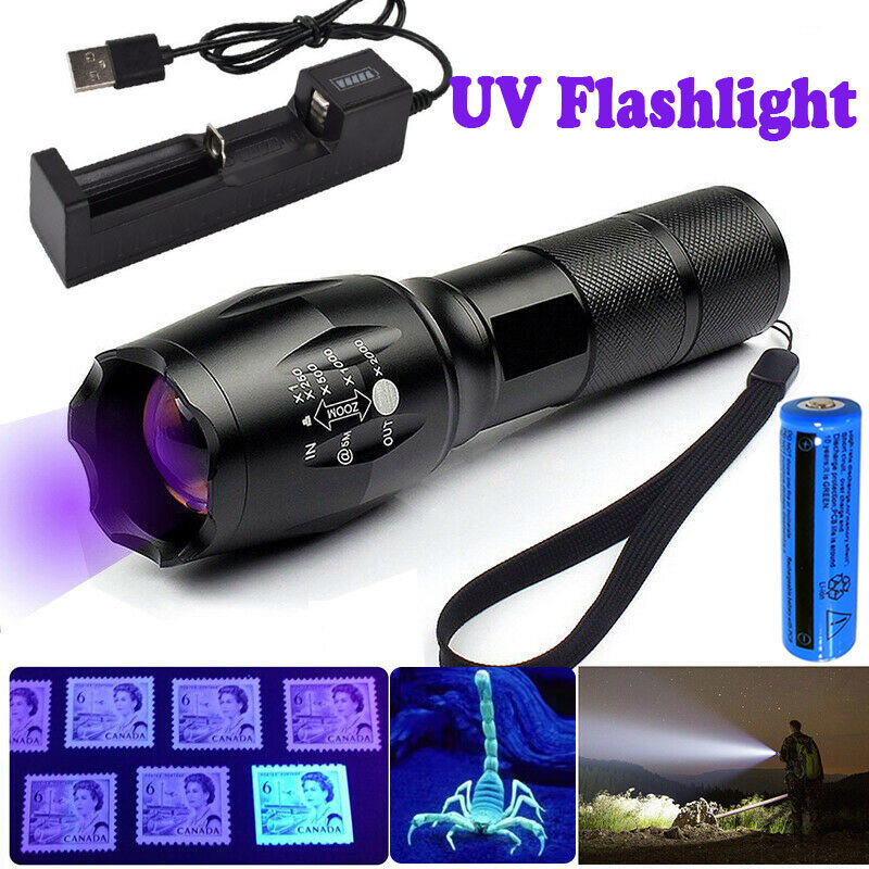 1500000LM Super Bright Rechargeable LED Flashlight UV Ultra Violet ...