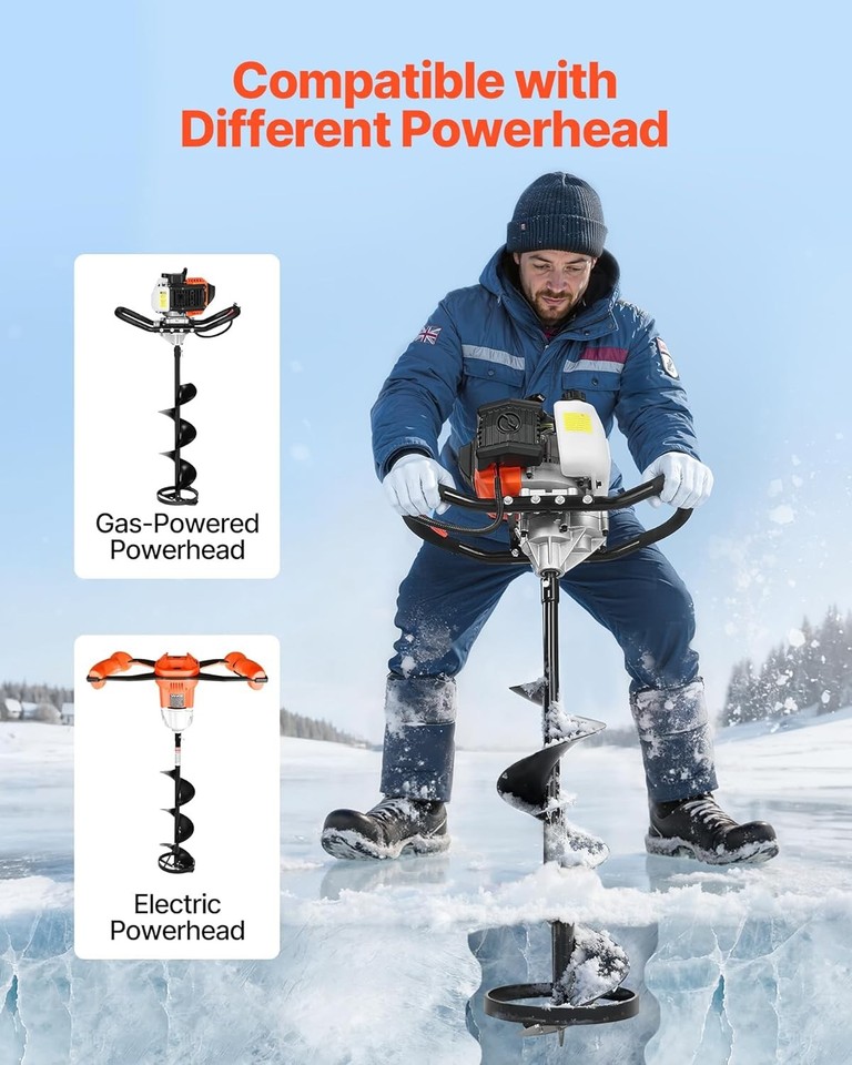 Steel Ice Auger Drill Bit, 8" Diameter Ice Fishing Augers, Weather ...