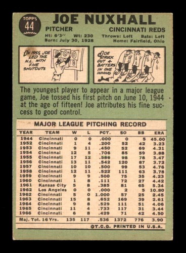1967 Topps #44 Joe Nuxhall EX X2869963 | eBay