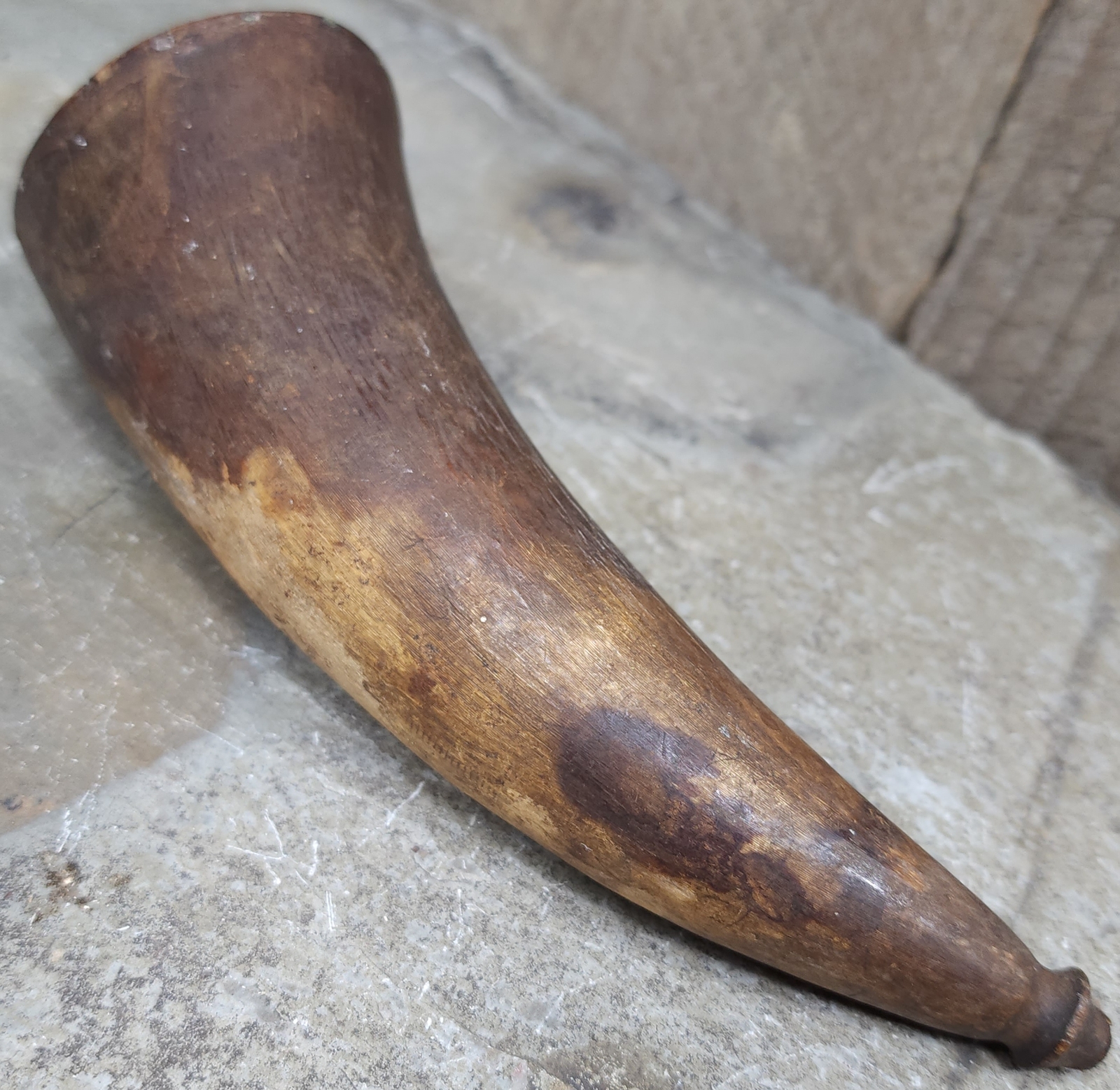 Antique Real Cow Horn Handmade Black Powder Muzzle Loader Powder Horn ...
