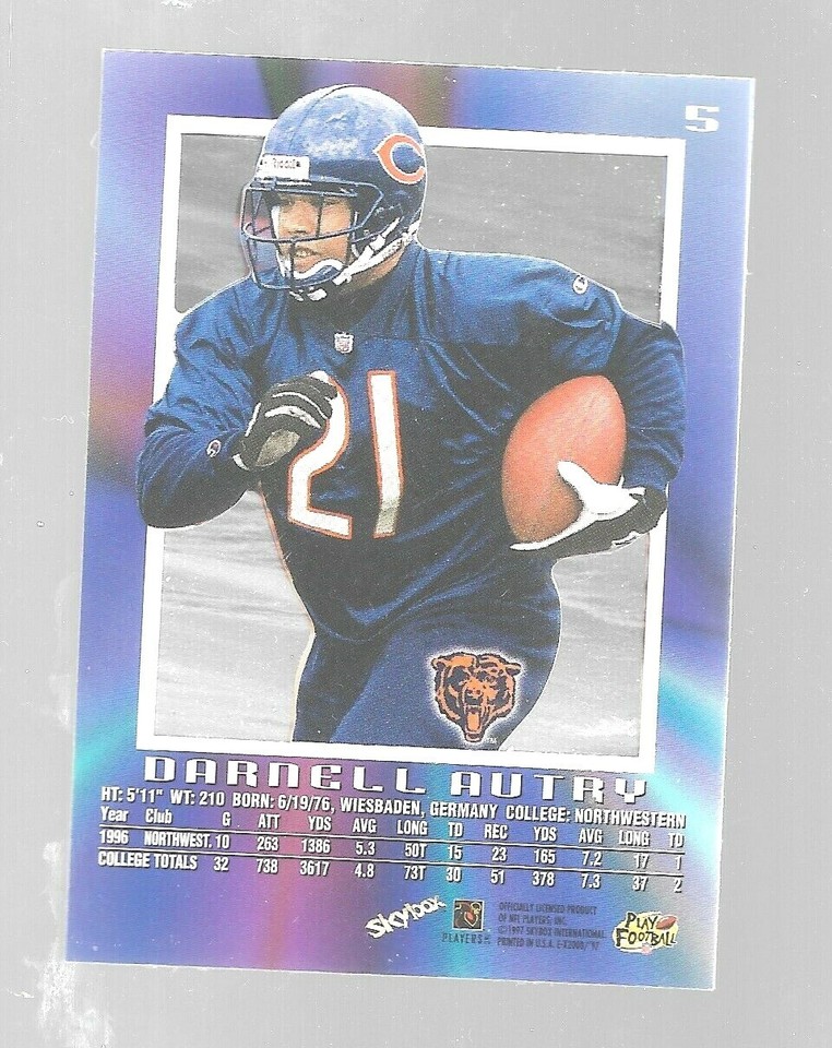 1997 Skybox EX 2000 Darnell Autry 5 Rookie Chicago Bears Football Card ...