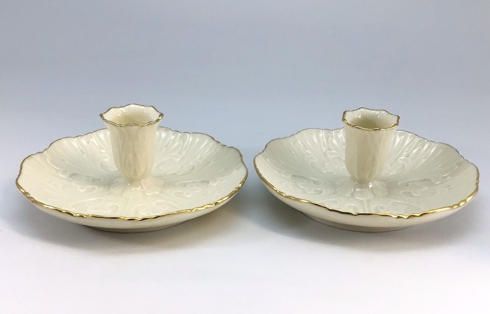 Vintage Lenox Candlestick Holders Candlewick Collection Pair Gold Trim ...