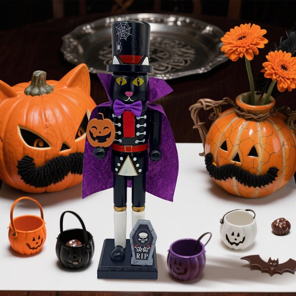 Halloween Nutcracker Black Cat Witch Spooky Figure Figurine Model ...
