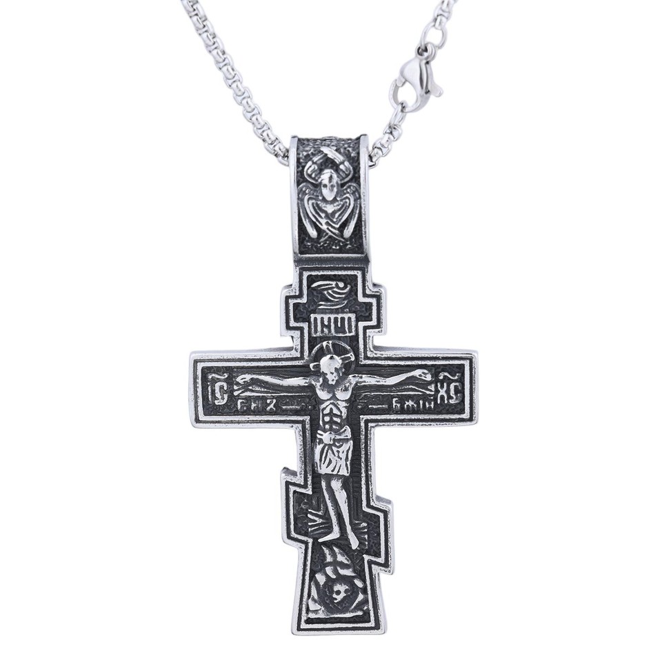 Russian Orthodox Crucifix Cross Stainless Steel Pendant Necklace Chains ...