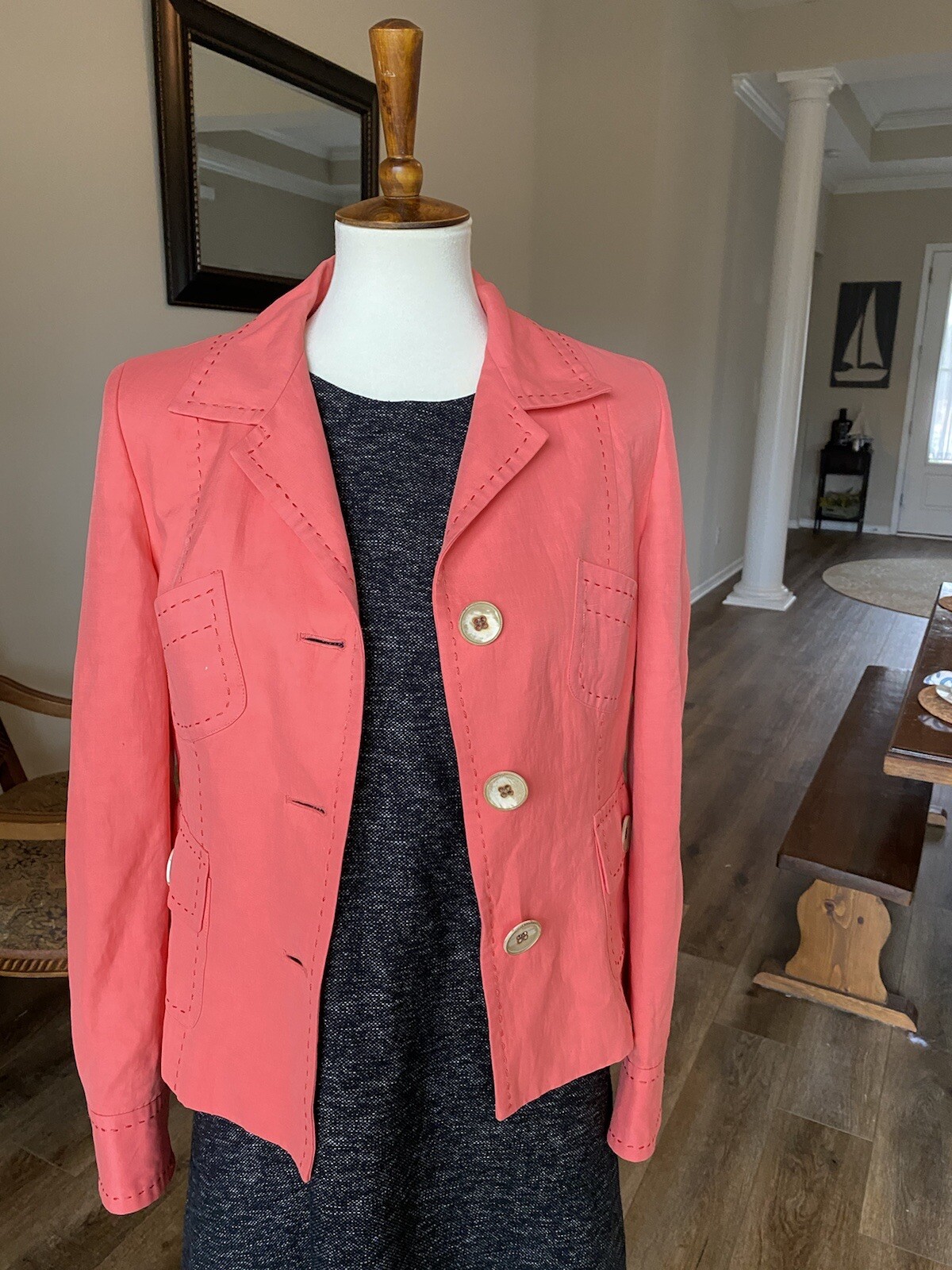 Talbots Collection Italian Linen Jacket Coral SZ 8 - Gem