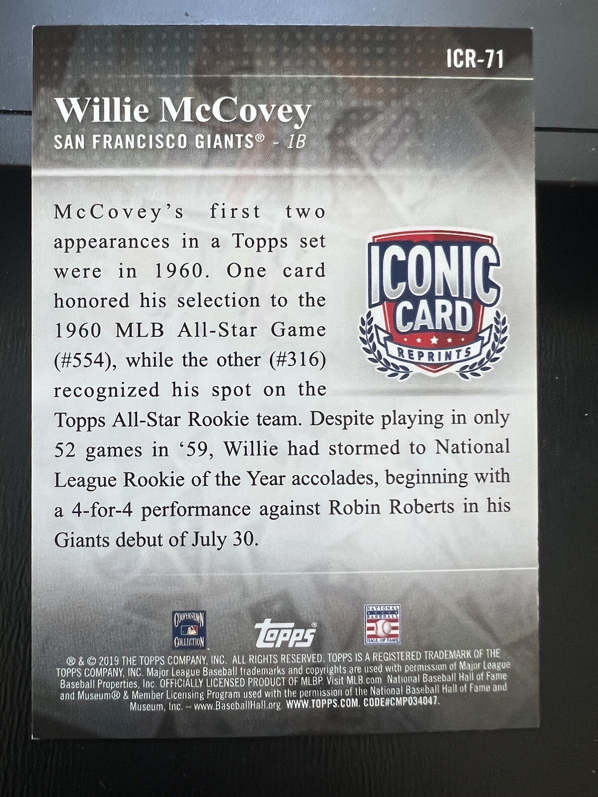 2019 Topps - Iconic Card Reprints #ICR-71 Willie McCovey for sale ...