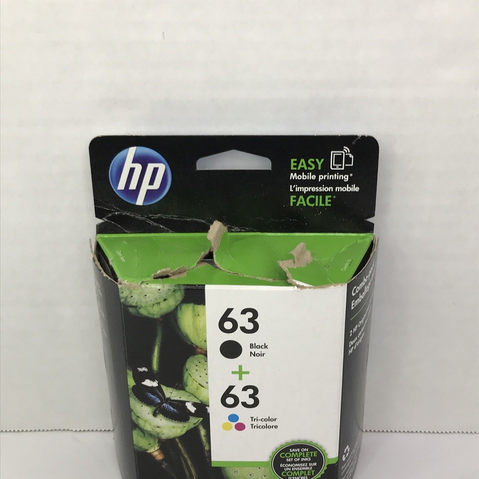 Hp 63 Ink Cartridge Combo Black & Tri-Color Genuine Officejet 2 Pack 8/ ...