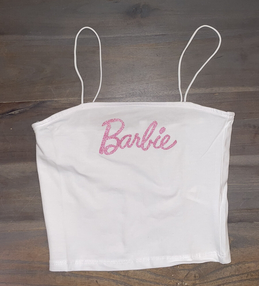 Women’s Barbie Tank Top Halloween Costume Sexy Crop Top Glitter Mattel ...