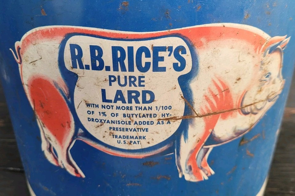 1950s R.B. Rice's Pure Lard Pig Tin Can Vintage Advertising Collectible ...