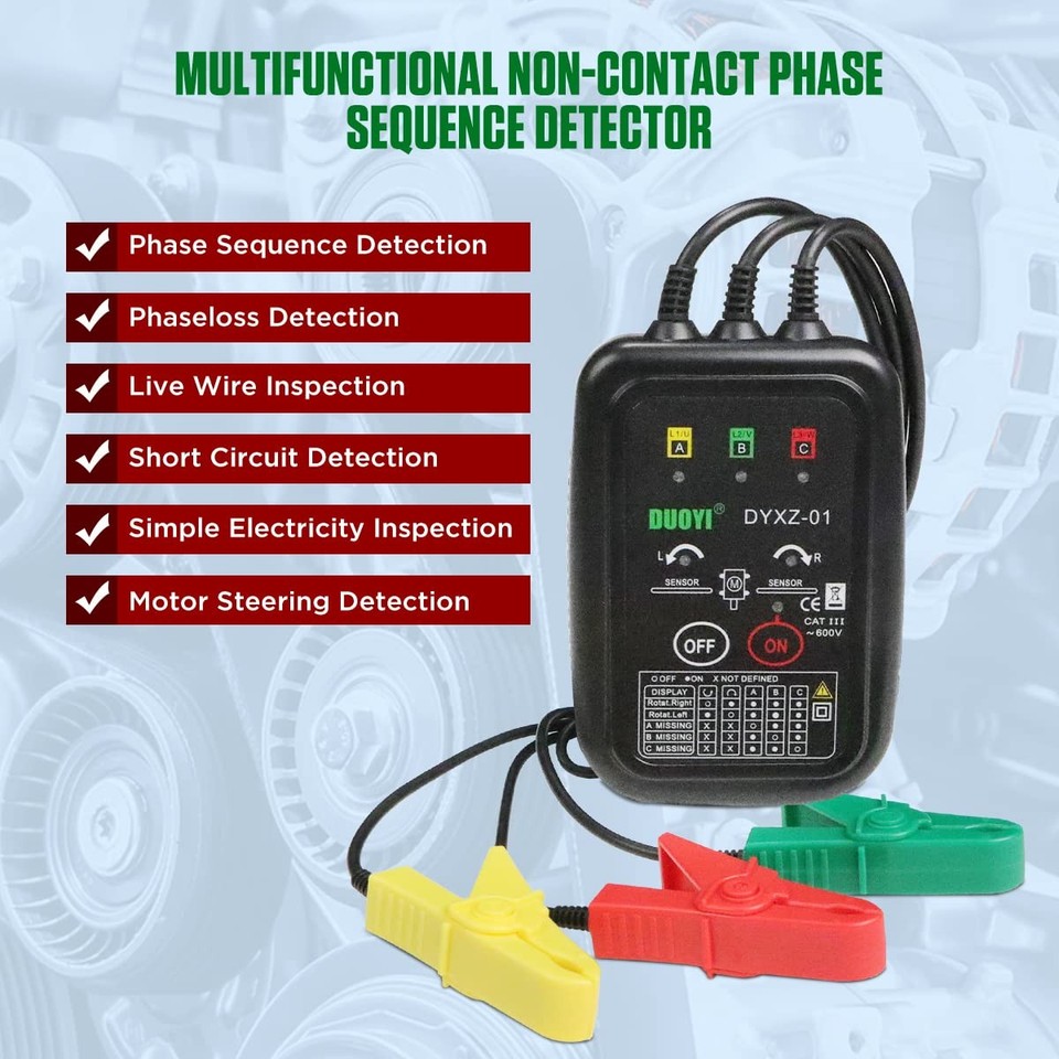Phase Rotation Meter 3 Phase Sequence & Motor Rotation Tester, Non ...