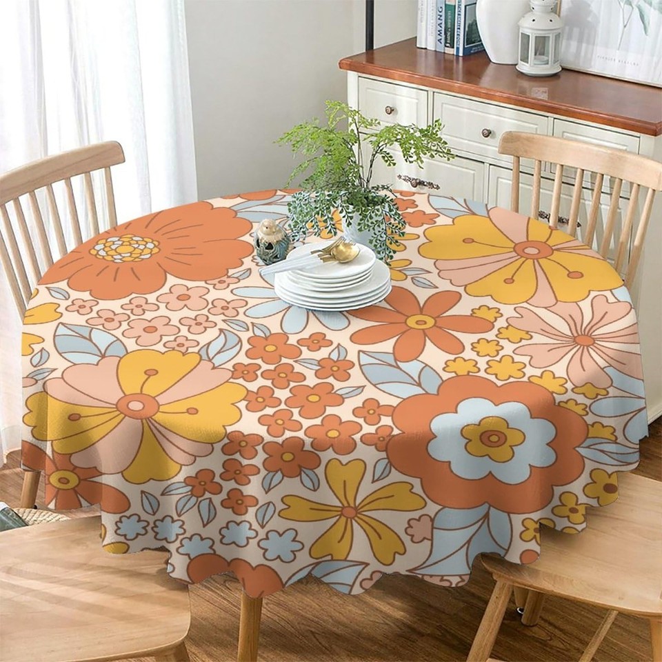 Retro 70s Floral Tablecloth, Hippie Summer Groovy Flower Print Table ...