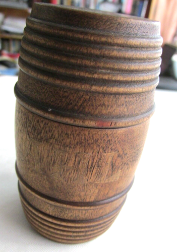 Antique TREENWARE? WOOD BARREL Shaped Box Container, Turned Wood with ...