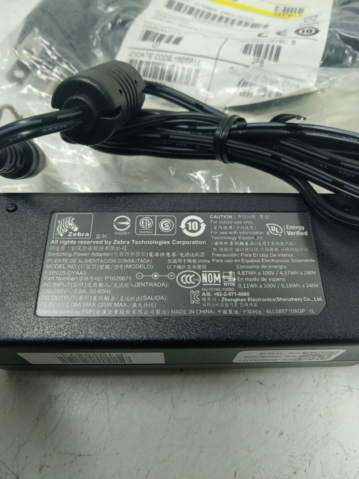 Zebra+Power+Cord+Genuine+Guaranteed+Fsp025-dyaa3+P1076006+From+Qln220 ...