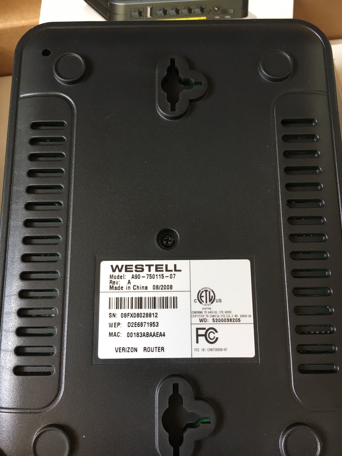Verizon (Westell) Router Model 7501 Verizon Wi-Fi Hotspot Modem. 12VDC ...