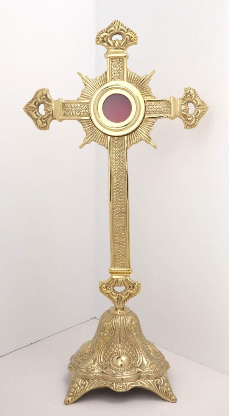 High Polished Brass Cross Monstrance Reliquary for Catholic Church or ...