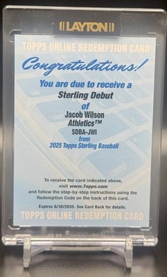 Jacob Wilson Rookie Patch Auto 2025 Topps Sterling BB "Sterling Debut ...