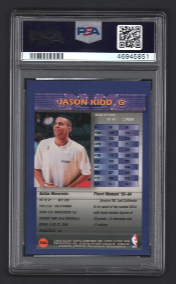 Jason Kidd HOF 1994 Finest with coating #286 Rookie card Rc PSA 9 Mint ...