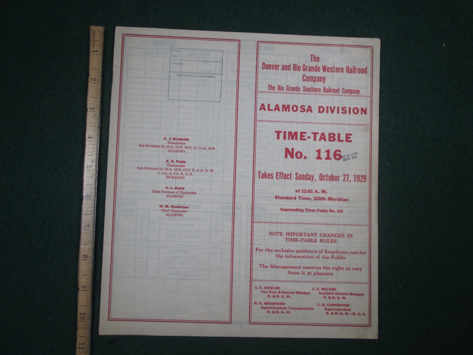 1929 D&RGW Rio Grande Southern - Alamosa Division ETT 116 Employee ...