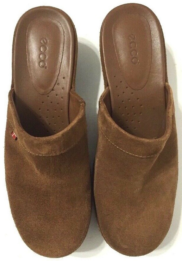 Ecco Mule Clogs Comfort Shoes Slides Block Heel Slip On Brown Suede ...