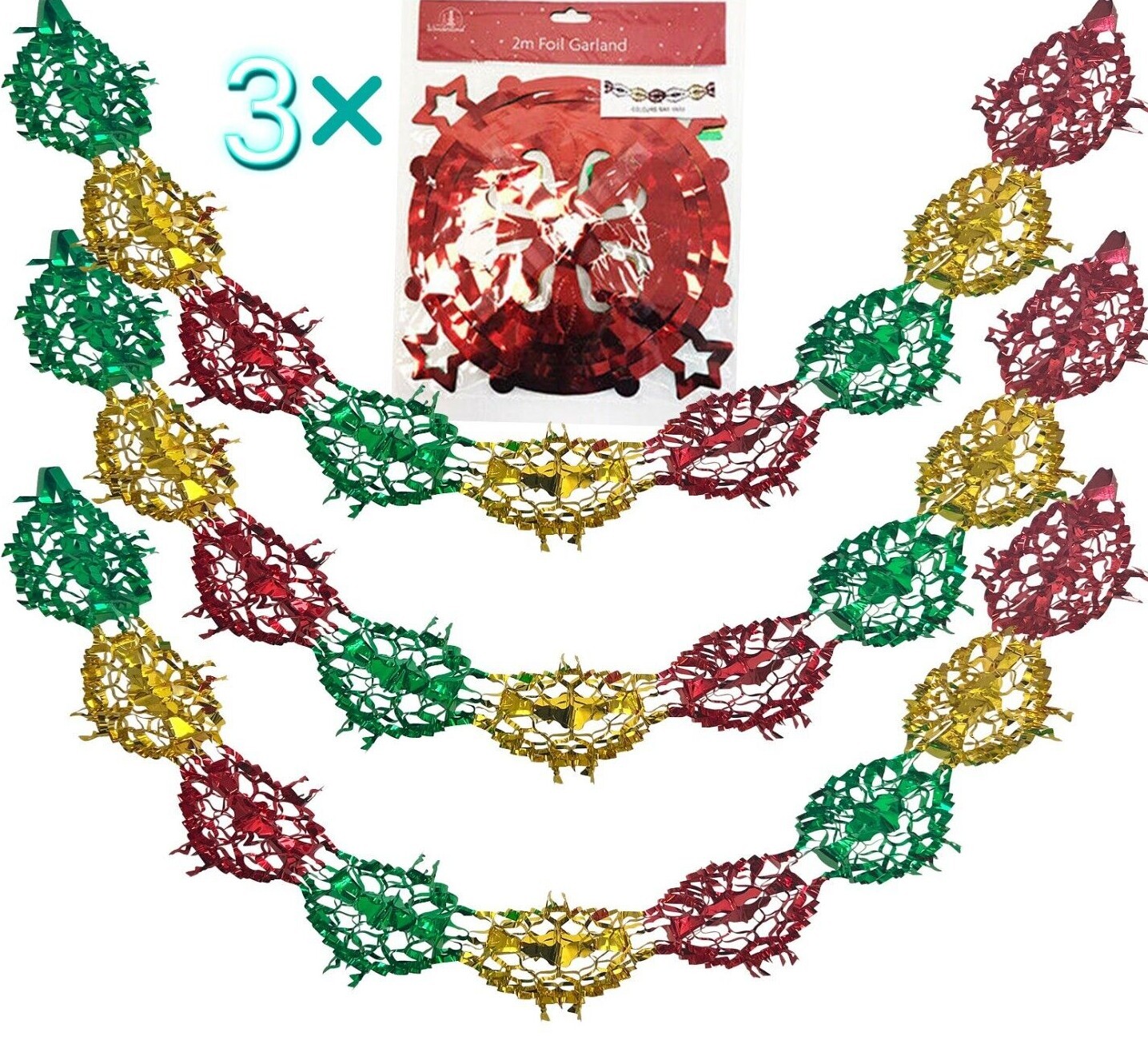 3x Foil Garlands Christmas, Parties Ceiling Wall Hanging Festive ...