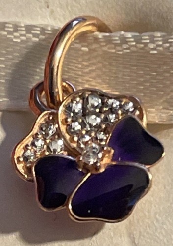 New Pandora 14k Rose Gold Plated Deep Purple Pansy Flower Dangle Charm ...