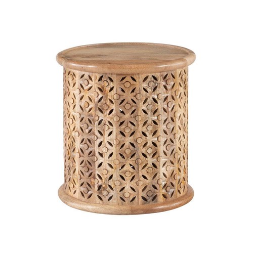 Powell End Table 17"W x 18"H Round Hand-Carved Lattice Design Mango ...
