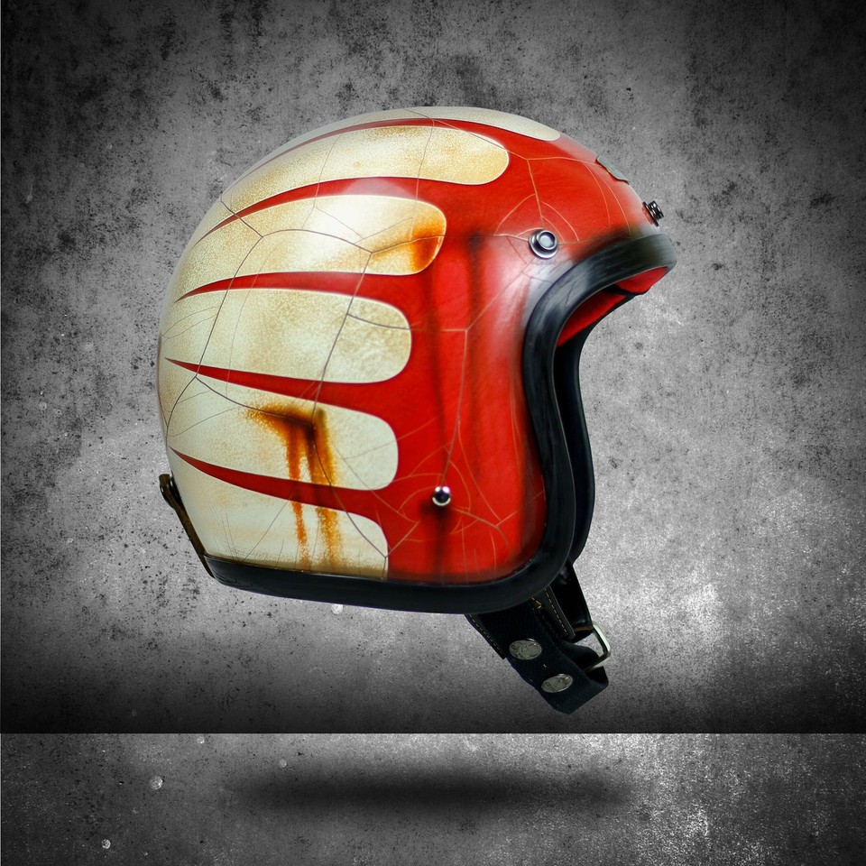 CUSTOM VINTAGE HELMET SLIMHEAD PATINA CRACK SCALOP FOR BOBBER CHOPPER ...