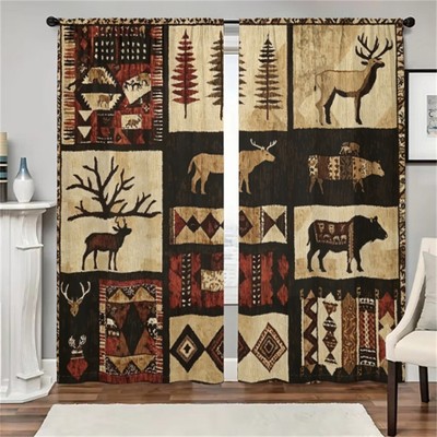 2Pcs Rustic Woodland Deer Pine Tree Pattern Curtains Living Room ...