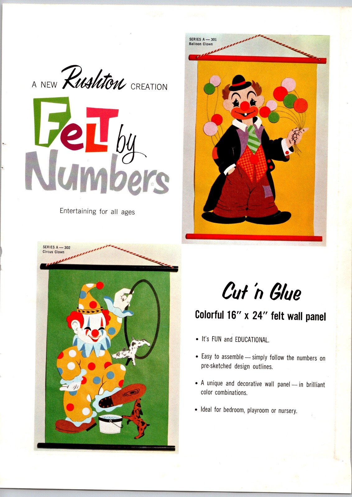 1964 Rushton Co Vintage Toy Ad Atlanta Georgia Felt By Numbers Kit ...