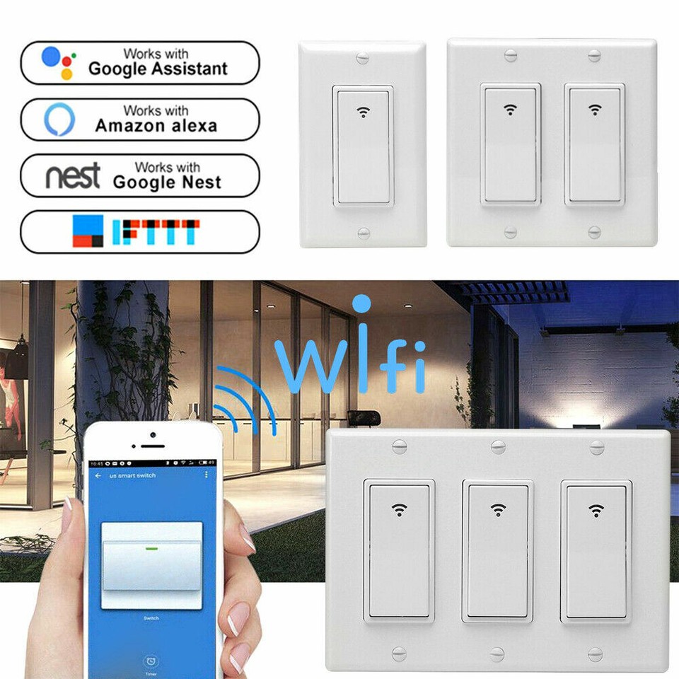 WiFi Smart Switch 1/2/3 Gang Wall Light Switch for Amazon Alexa Google ...