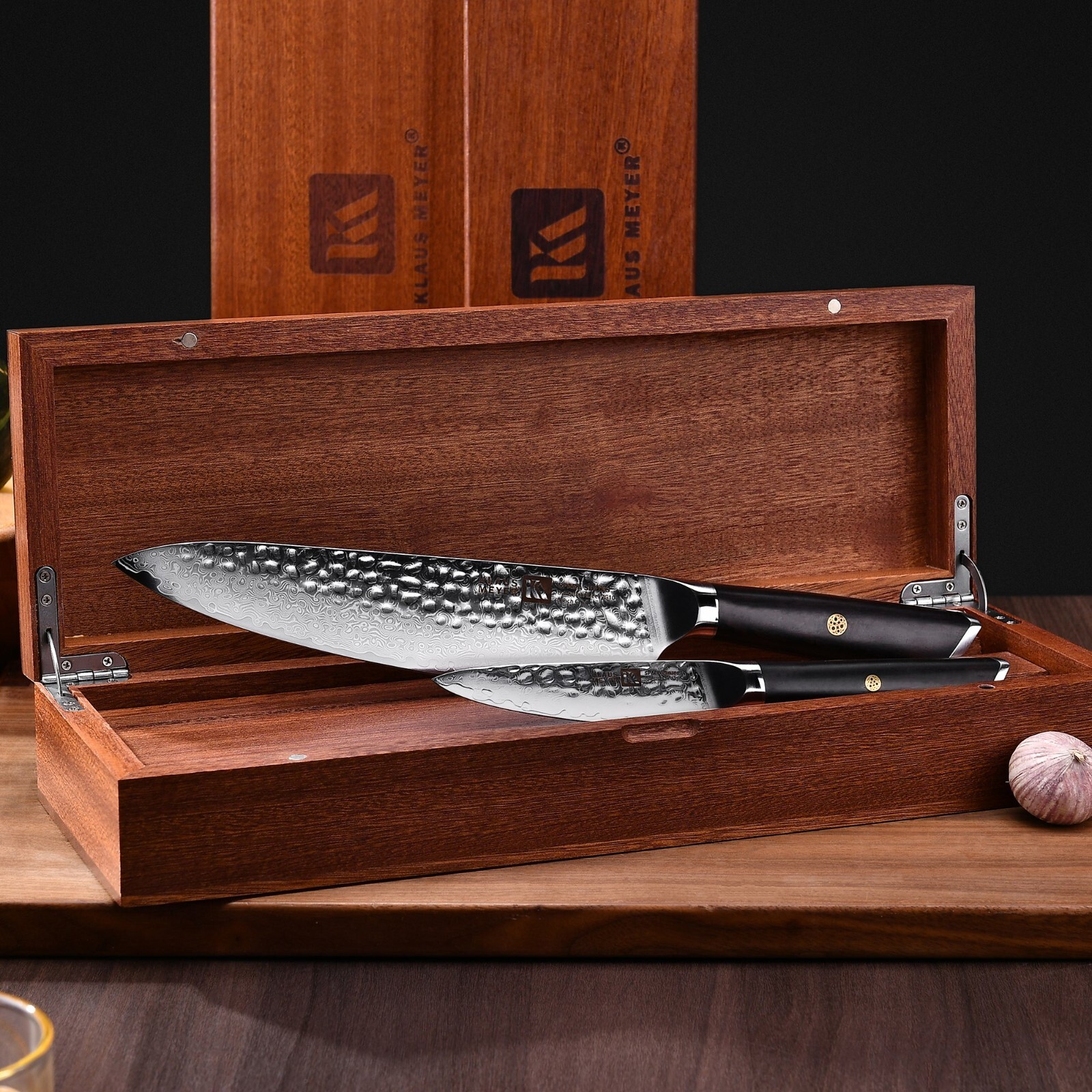 Klaus Meyer Spada Damascus Steel 2 Piece Knife Set with Sapele Wood Box ...