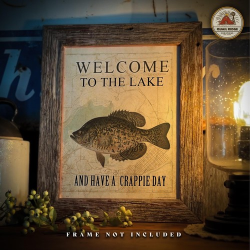 Vintage Welcome To The Lake Art Print Crappie Fishing Hunting Cabin ...