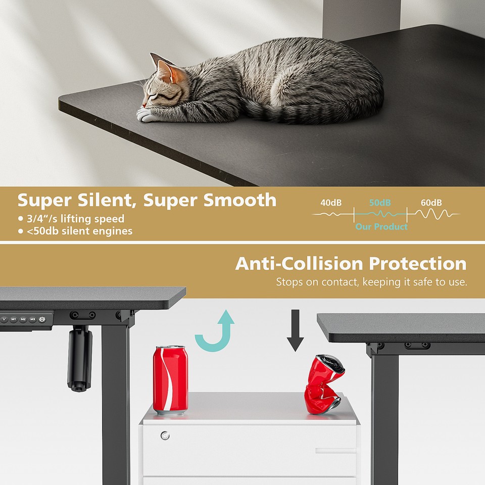 48/55/63" Brown Height Adjustable Electric Standing Desk Home Office ...