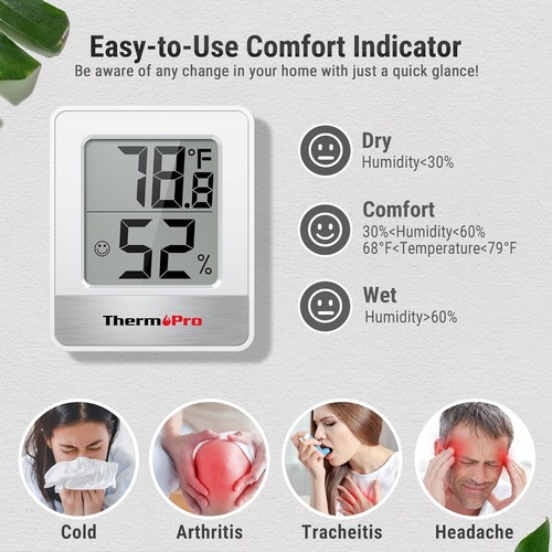 ThermoPro TP49 Digital Hygrometer Indoor Thermometer Humidity Oyster ...