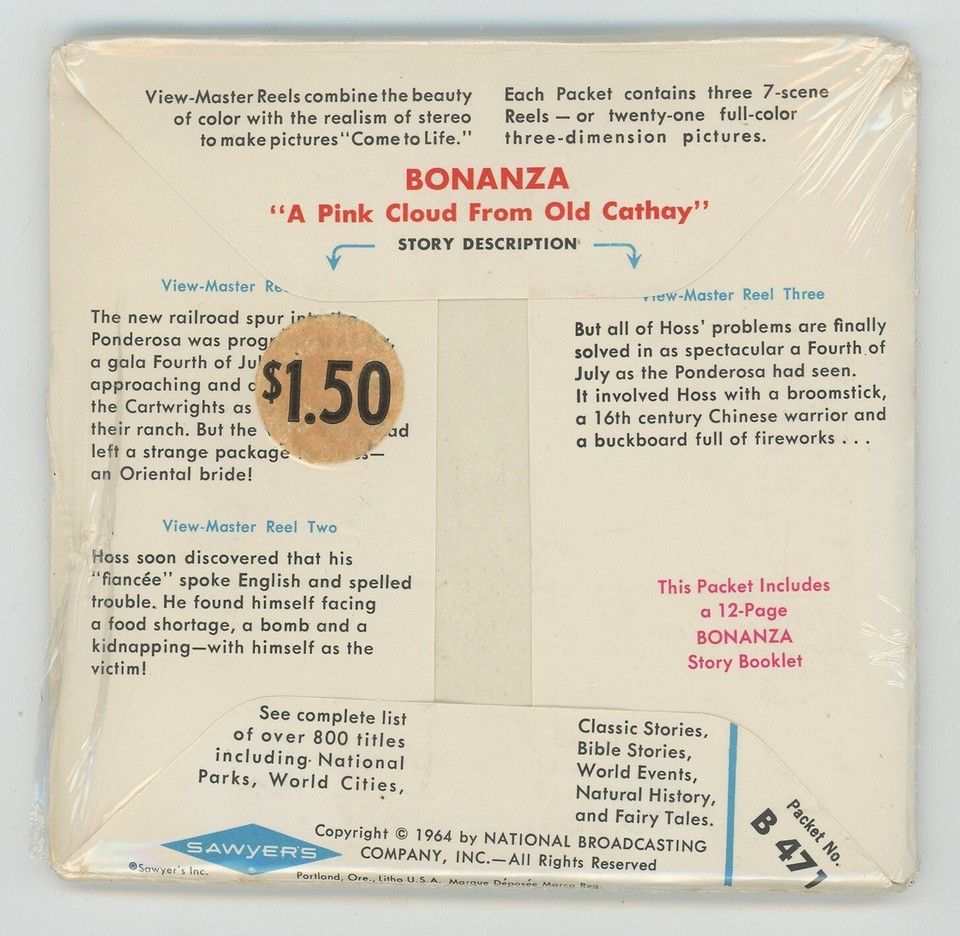 BONANZA 1964 TV Series Sawyer's View-Master Packet B-471 Sealed Mint ...