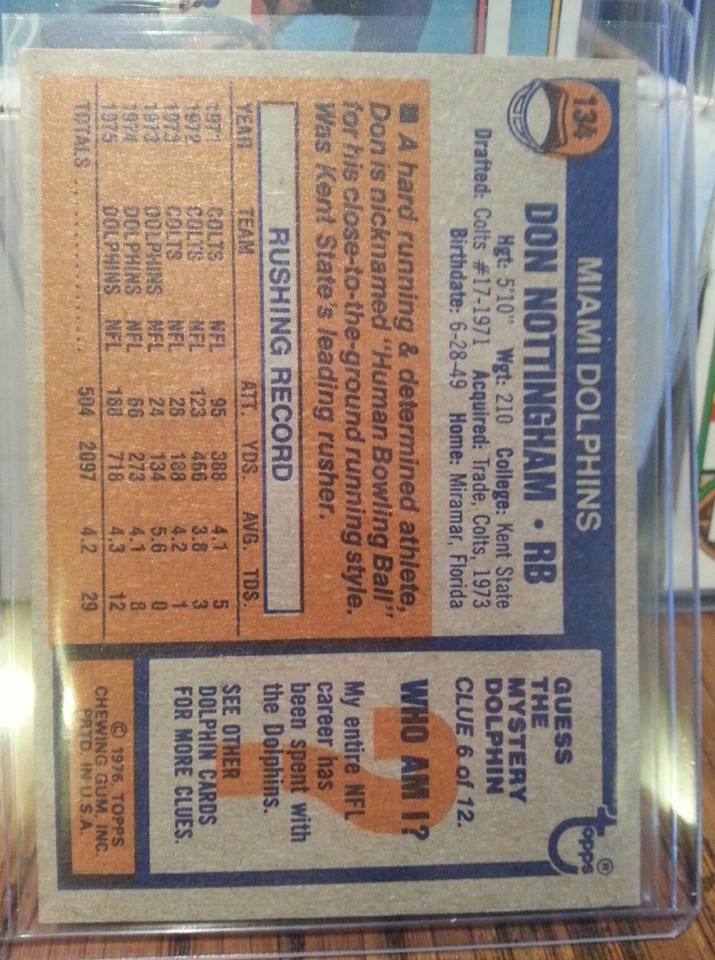 1976 Topps Don Nottingham Miami Dolphins #134 Football Card | eBay