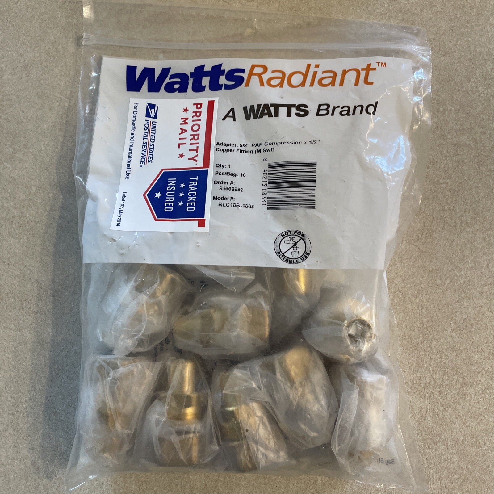 Watts Radiant Radiant PEX-AL - 5/8" Compression Adapter 1/2" Male Sweat ...