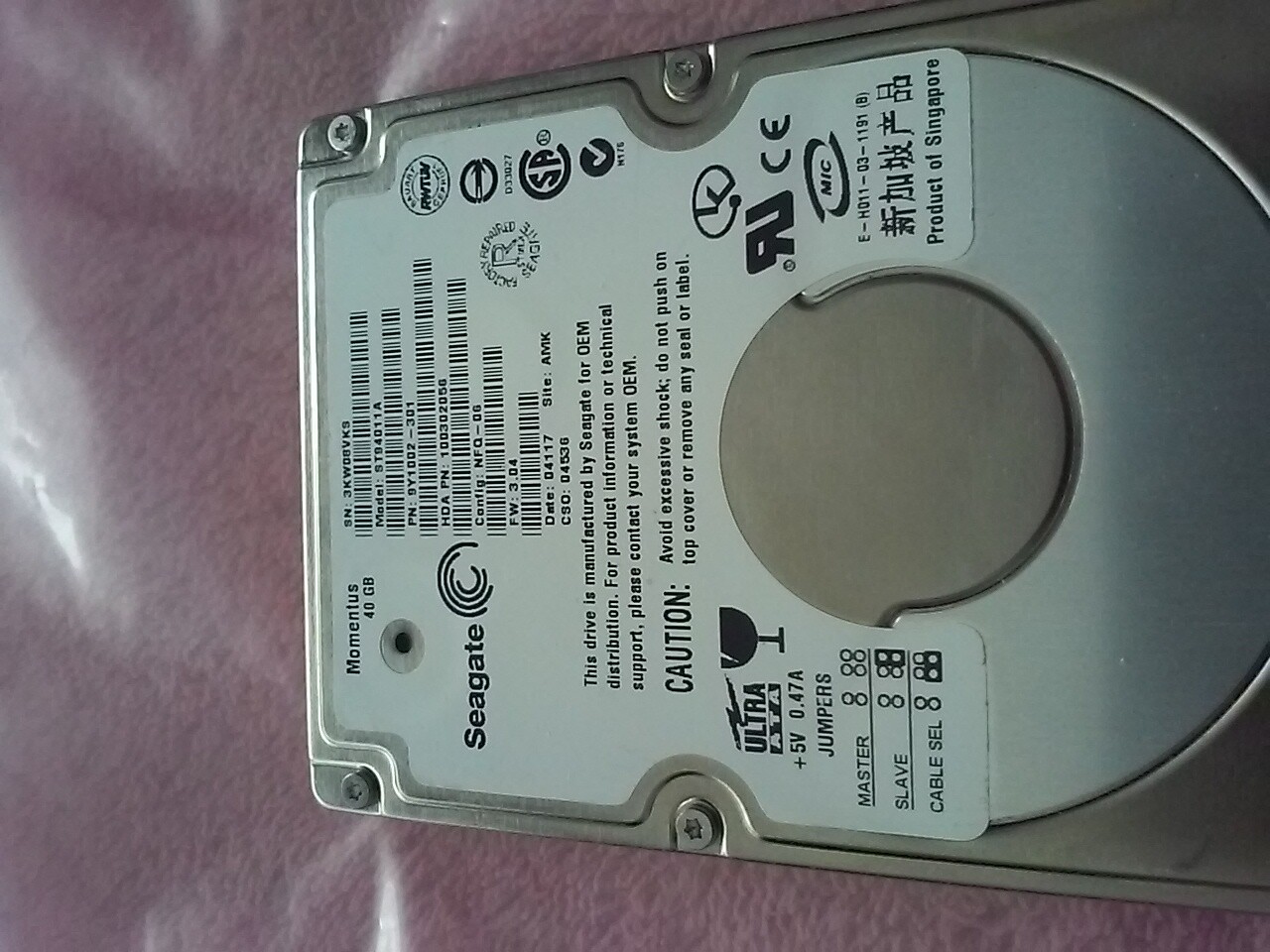 ST94011A, 3KW, AMK, PN 9Y1002-030, FW 3.06, Seagate 40GB IDE 2.5 Hard ...