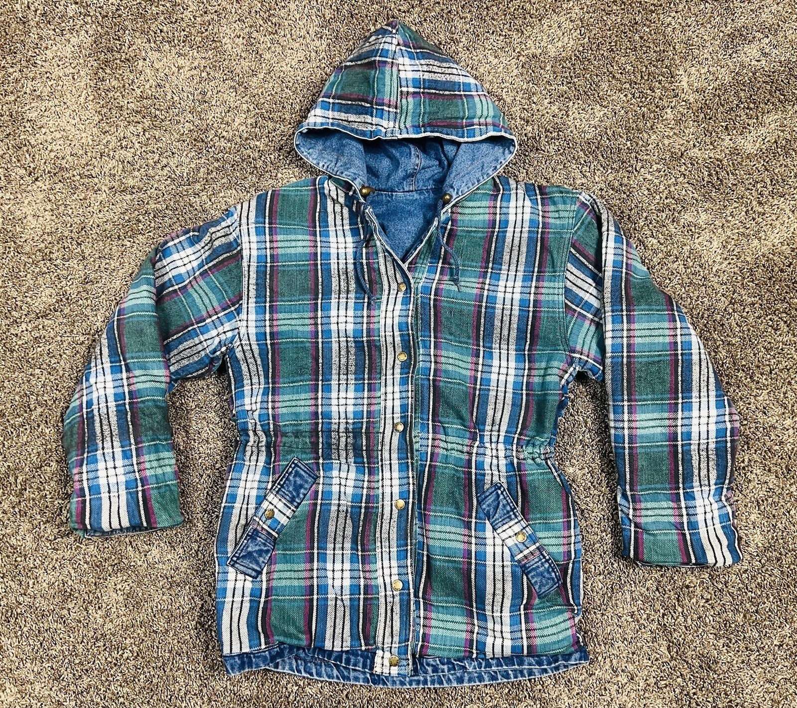 Vtg. 90s Reversible Flannel Lined SMALL Hooded Denim … - Gem