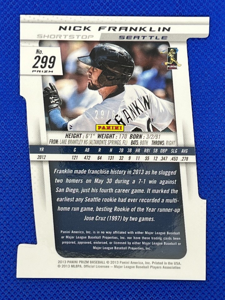 2013 Panini Prizm Orange Die-Cut Nick Franklin ROOKE CARD /60 Mariners ...