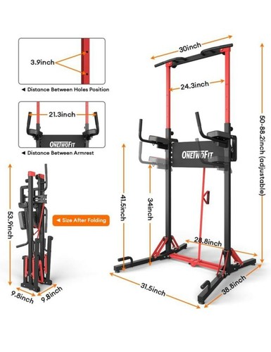 ONETWOFIT Power Tower Pull Up Bar Station, Multi-Function Adjustable ...