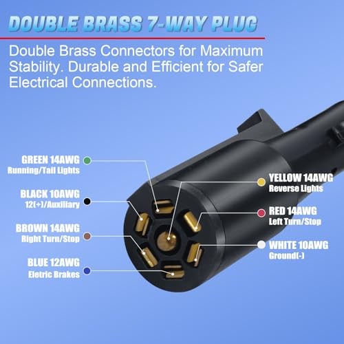 6ft Heavy Duty 7 Way Trailer Plug Extension Wiring Harness - 7-Pin 6 ...