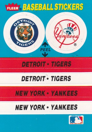 Detroit Tigers / New York Yankees 1987 Fleer Baseball Stickers #NNO ...