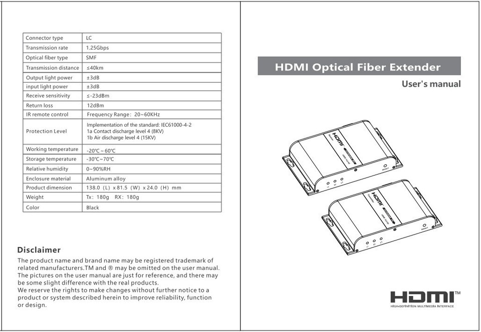 LKV378A-4.0 HDMI Extender IR Single-mode Optic SMF Fiber 1080P ...
