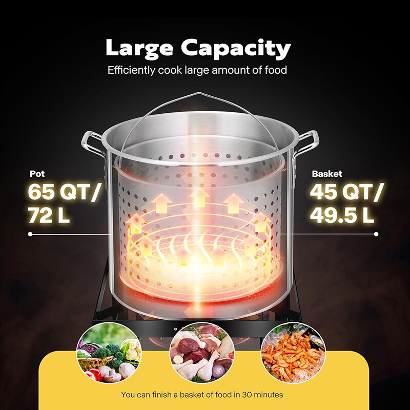 65QT Seafood Crab Boil Pot w/ 45Qt. Basket & 110,000 BTU Propane Burner ...